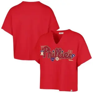 STONEY CLOVER LANE X '47 47 X Stoney Clover Lane Philadelphia Phillies Oversized Notch Neck T-shirt - Red