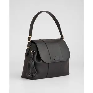 POM POM LONDON Strand Leather Shoulder Bag - Black