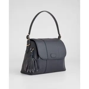 POM POM LONDON Strand Leather Shoulder Bag - Navy