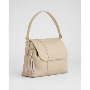POM POM LONDON Strand Leather Shoulder Bag - Stone