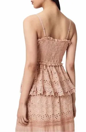 ALLSAINTS Camille Ruffle Eyelet Top - Plaster Pink