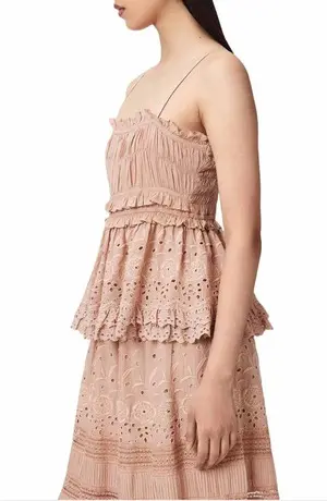ALLSAINTS Camille Ruffle Eyelet Top - Plaster Pink
