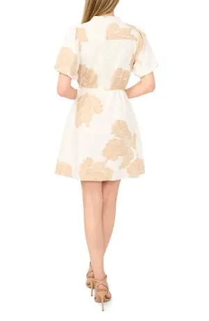Halogen Neutral Floral Print Linen Blend Shirtdress