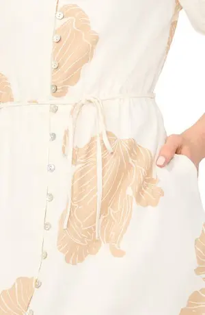 Halogen Neutral Floral Print Linen Blend Shirtdress
