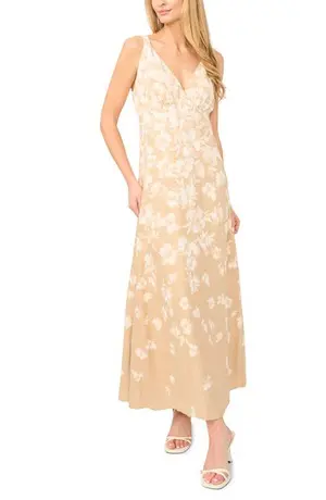 Halogen Plunge Neck A-line Maxi Dress - Pebble