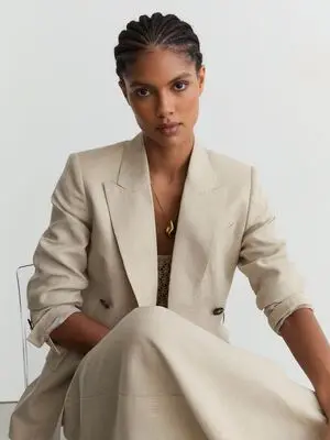 REISS Kit Linen Double-breasted Suit Blazer - Neutral
