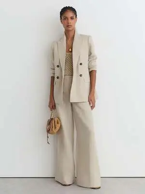 REISS Kit Linen Double-breasted Suit Blazer - Neutral
