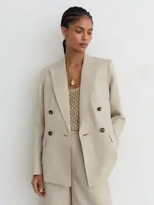 REISS Kit Linen Double-breasted Suit Blazer