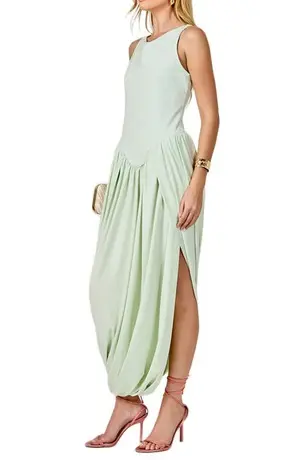Endless Rose Sleeveless Flowy Maxi Dress With Pleated Skirt And Side Vent