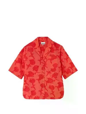 GANNI Fil-coupé Floral Shirt - Red