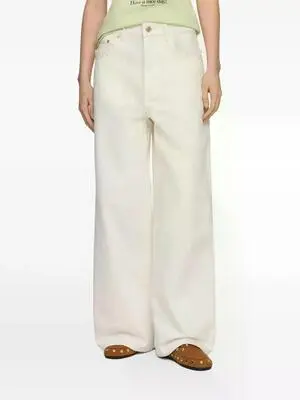 GANNI Lace-trim Straight-leg Jeans - Neutrals