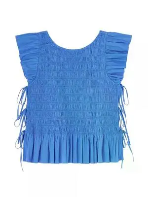 GANNI Smocked Ruffled Sleeve Blouse