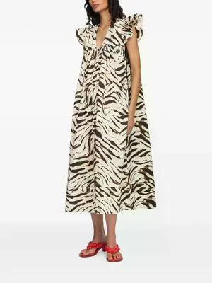 GANNI Tiger-print Ruffled Midi Dress