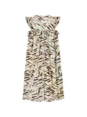 GANNI Tiger-print Ruffled Midi Dress - Neutrals