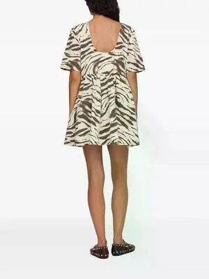 GANNI Zebra Print Denim Dress - Neutrals