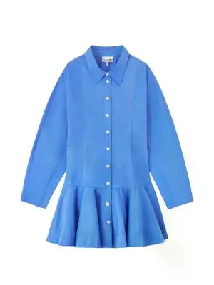 GANNI Cotton Shirt Dress With Ruffled Hem