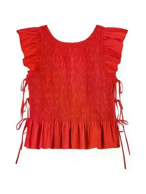 GANNI Smocked Ruffled Top