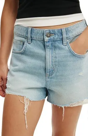 COTTON ON Mid Rise Denim Cutoff Shorts - Laurel Blue Rip