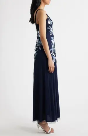 Pisarro Nights Sleeveless Embroidered Beaded Sequin Gown
