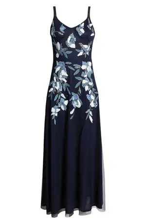 Pisarro Nights Sleeveless Embroidered Beaded Sequin Gown