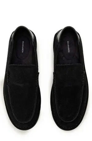 ALLSAINTS Suede Loafers With Polished Heel - Black
