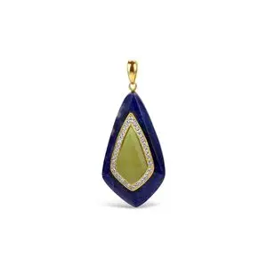 BELLUS DOMINA Sodalite & Jade Pendant With Cubic Zirconia - Blue/gold/yellow