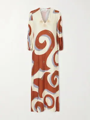 Themis Z Kyra Feather-trimmed Printed Maxi Dress - Multi