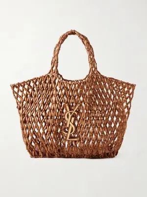 Saint Laurent Icare Beaded Wood Tote - Brown