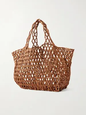 Saint Laurent Icare Beaded Wood Tote - Brown