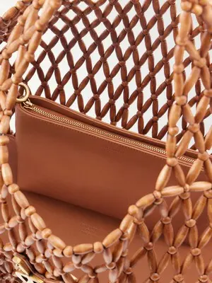 Saint Laurent Icare Beaded Wood Tote - Brown