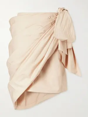 Chloé Bow-embellished Draped Cotton Midi Skirt - Neutrals