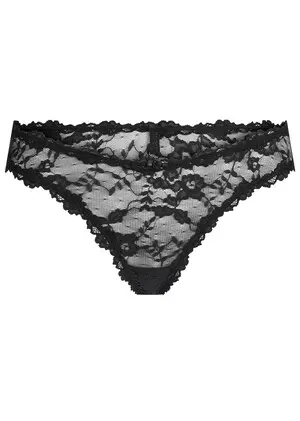 SKIMS Stretch-lace Dipped Thong - Dark Grey