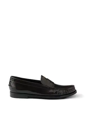 Prada Brushed Leather Loafers - Brown