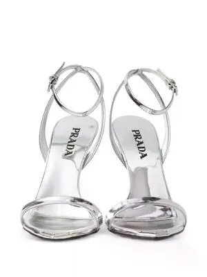 Prada Metallic Leather Pointy Toe High Heel Sandals - Silver