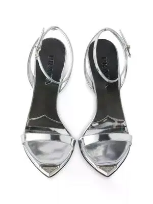 Prada Metallic Leather Pointy Toe High Heel Sandals - Silver