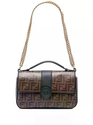 Fendi Zucca Crystal Double F Baguette Satchel - Black