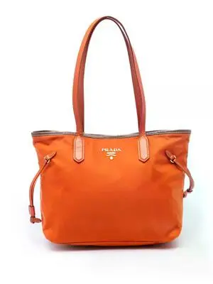 Prada Saffiano Trimmed Tessuto Open Tote Bag - Orange