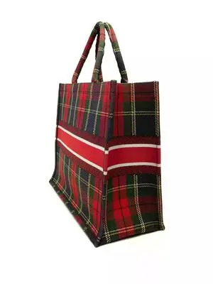 Dior Large Embroidered Canvas Tartan Check Book Tote Bag