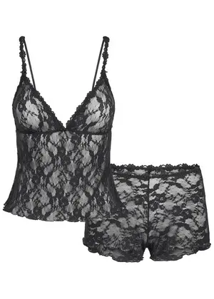 SKIMS Stretch Lace Cami And Short Set - Dark Grey