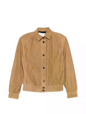Saint Laurent Suede Buttoned Jacket - Neutrals