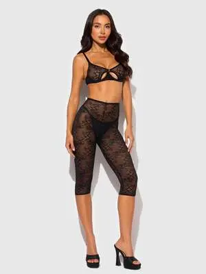 Frederick's Of Hollywood Pia Lace Capri Legging Tights