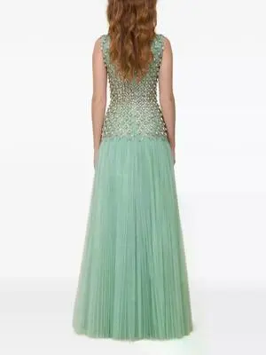 RAMI AL ALI Beaded Pleated Maxi Gown