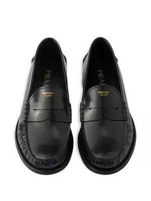 Prada Brushed Leather Loafers - Black