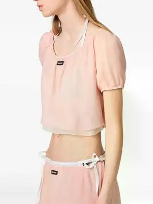 Miu Miu Chiffon Crop Top With Scalloped Trim