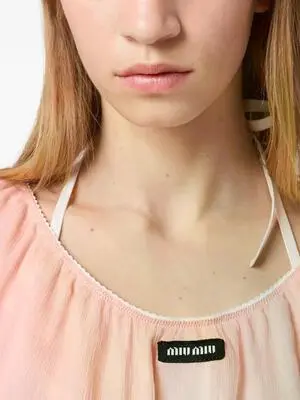 Miu Miu Chiffon Crop Top With Scalloped Trim