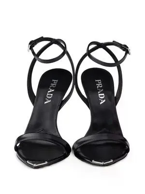 Prada Brushed Leather Pointed-toe Sandals With Ankle Strap
