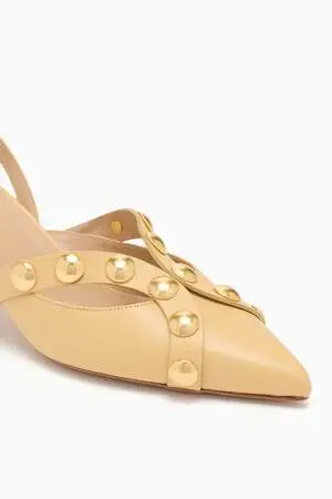 Ulla Johnson Vendome Studded Leather Kitten Heel Slingbacks - Miele