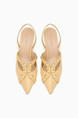 Ulla Johnson Vendome Studded Leather Kitten Heel Slingbacks - Miele