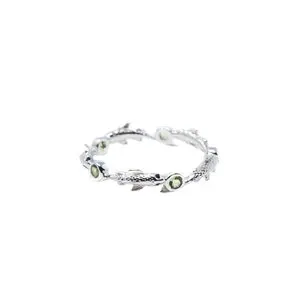 NASI SILVER Eternity Neshama Fish Band Ring With Peridot And Black Spinel - Green