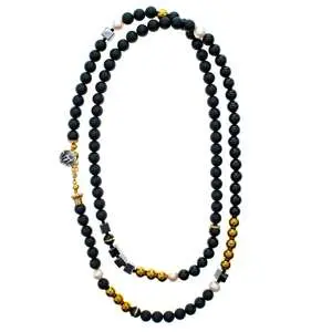 GEM KINGDOM Gem Kingdom Gold-Plated Onyx And Pearl Statement Necklace
